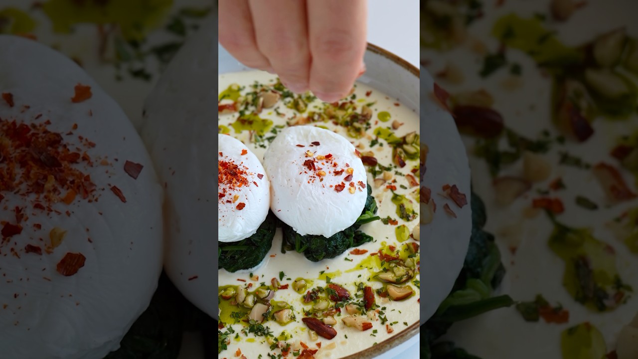 Whipped feta and poached eggs