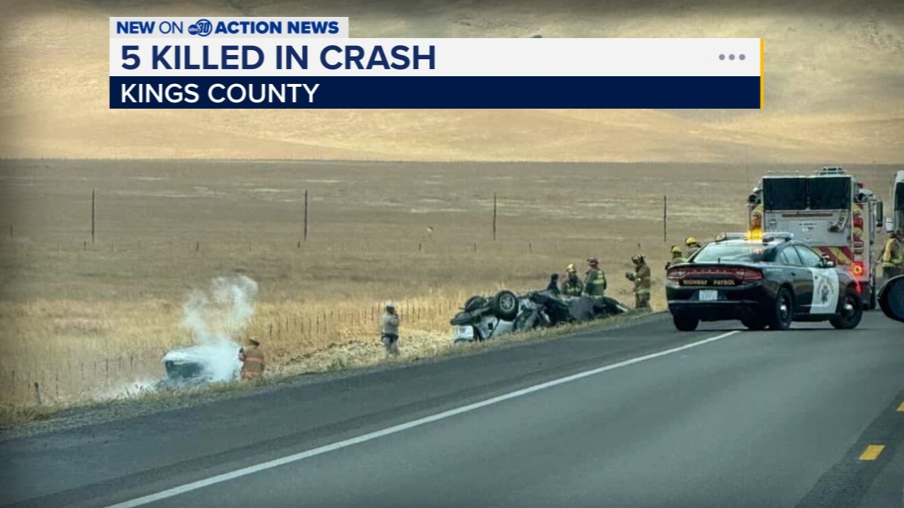 5 people killed in head-on fiery crash in Kings County, CHP says