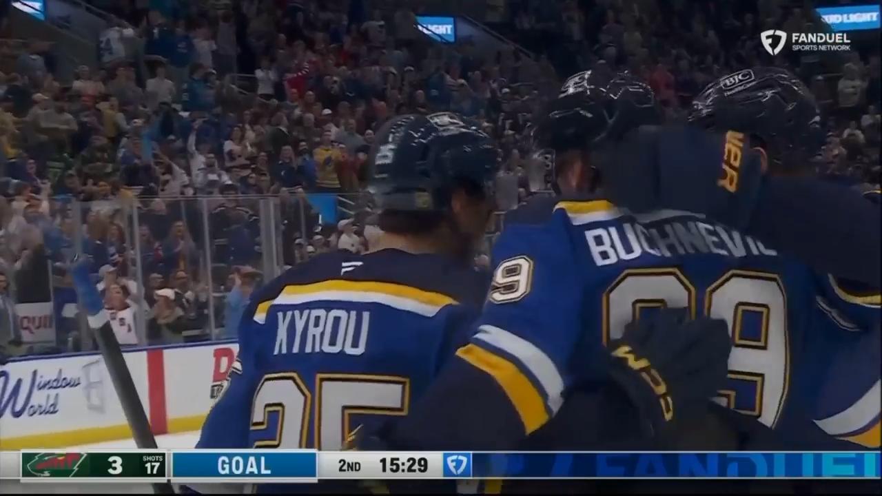 Blues rally from a 2-goal deficit and beat the Wild 6-3