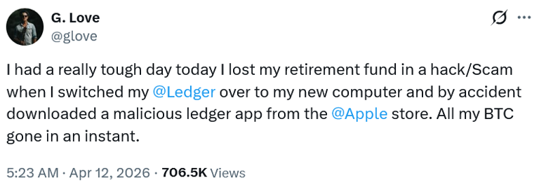 Musician loses $420K Bitcoin retirement fund via fake Ledger app