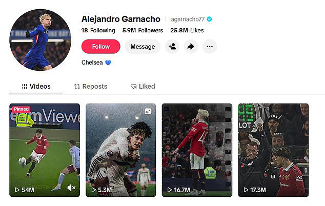 Alejandro Garnacho wipes Chelsea from TikTok - and likes United return ...