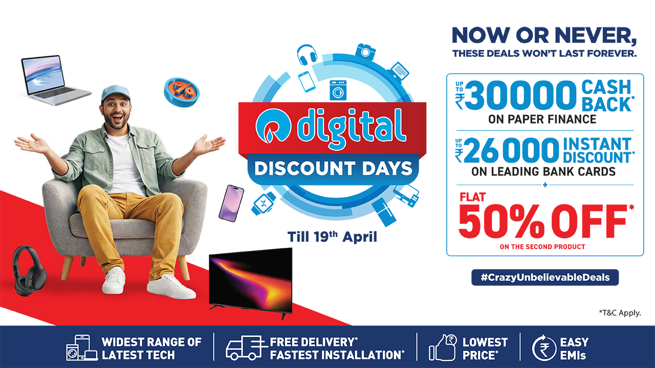 Reliance Digital Discount Days 2026: Buy 1 get 50% off, huge bank ...