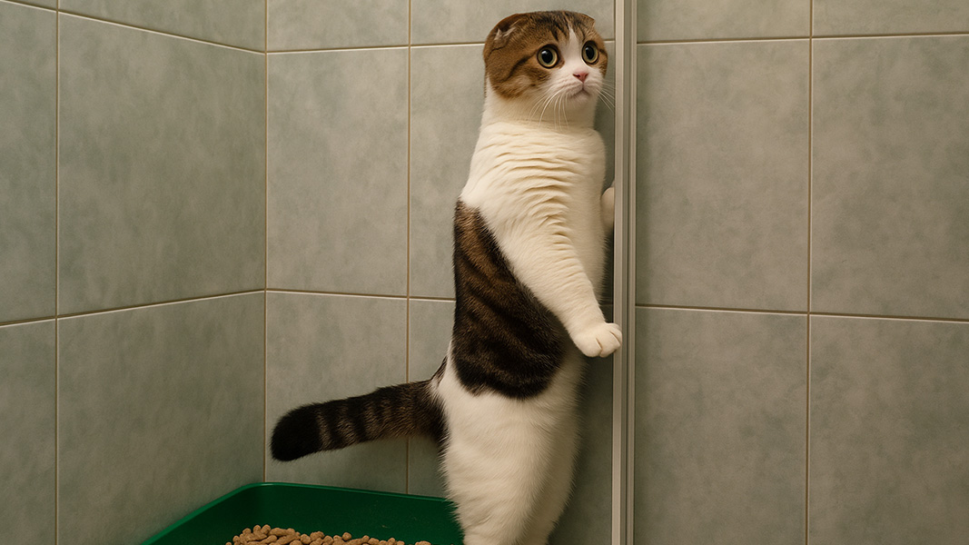 Cat stands up like it just heard something