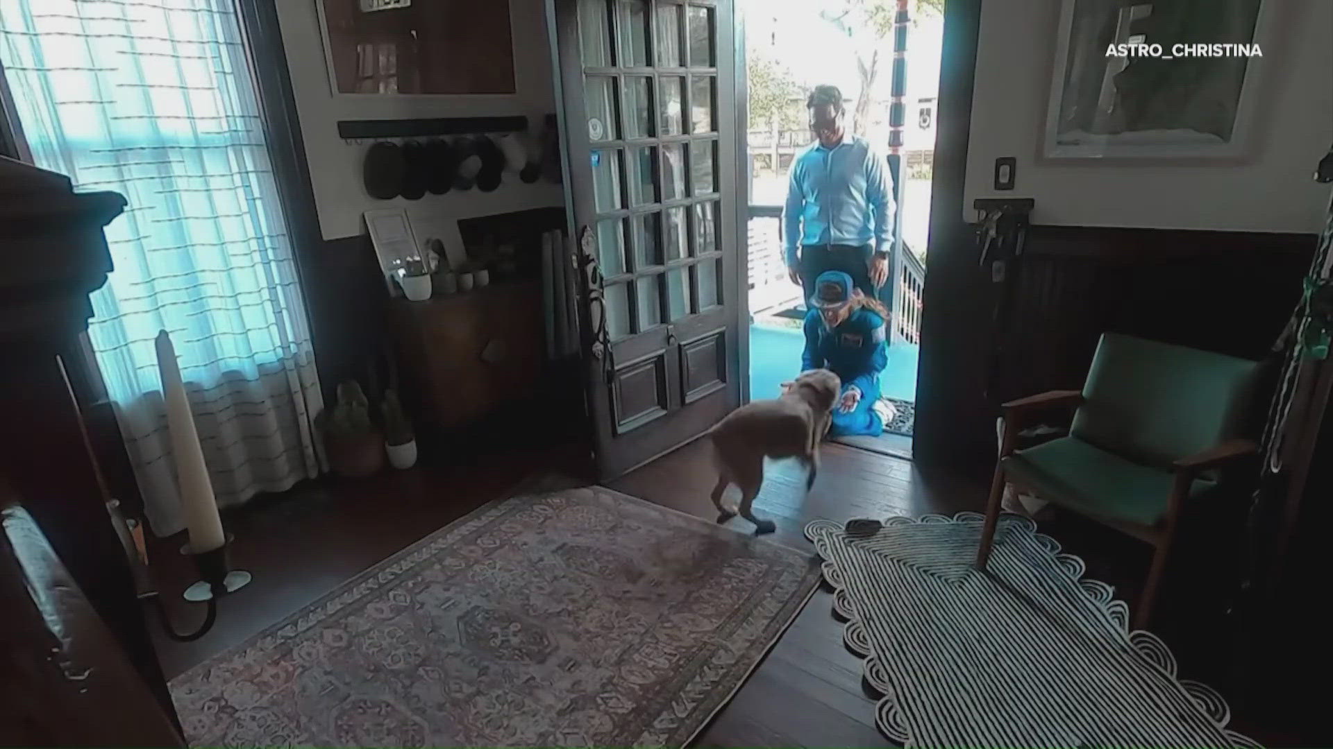 Artemis II astronaut Christina Koch welcomed home by dog 'Sadie'