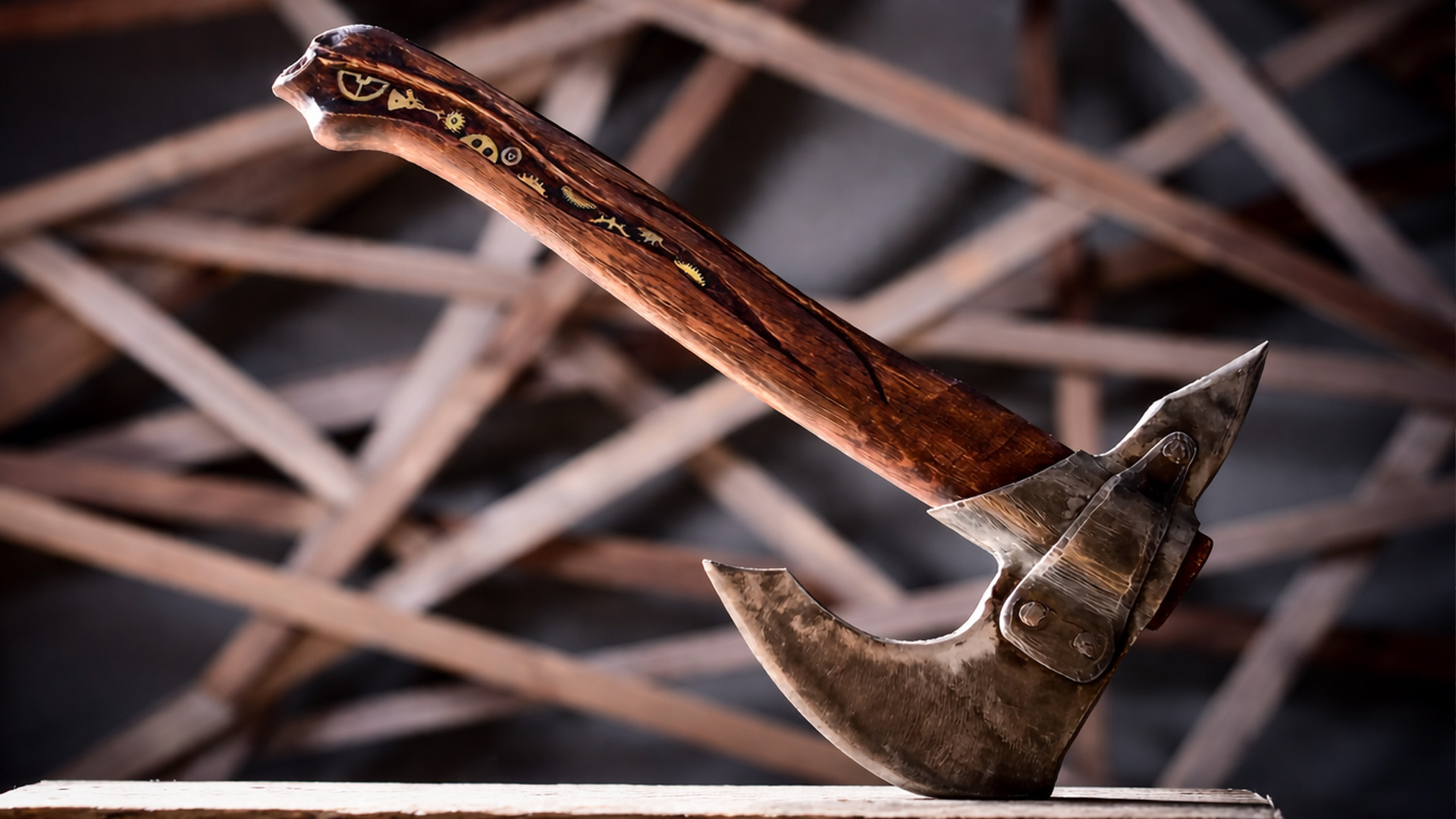 Custom steampunk axe handle making with oak wood
