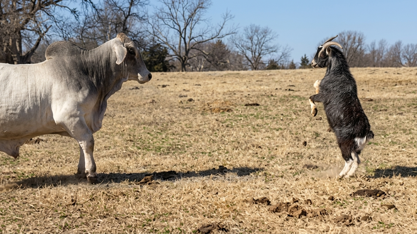 Watch what happens when a goat tries to intimidate a bull