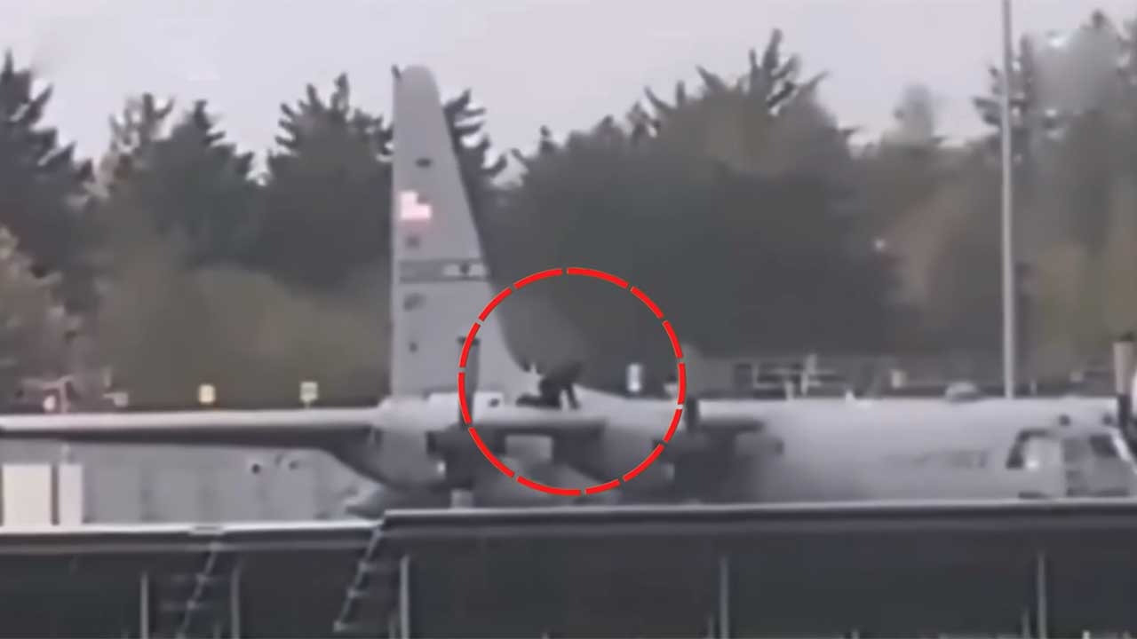 Damaged USAF KC-135 lands at RAF Mildenhall with shrapnel-like marks