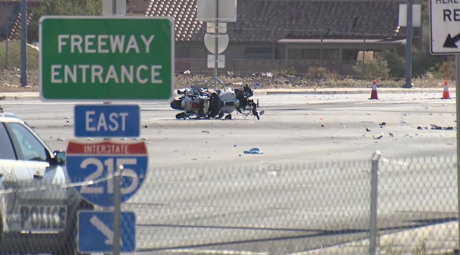 Henderson motorcycle officer seriously injured in crash near 215, Windmill