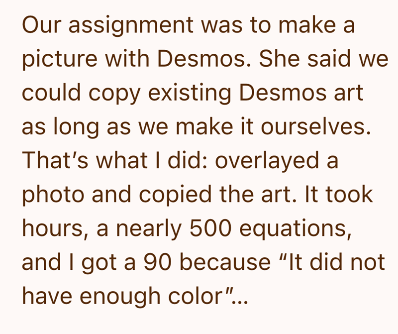 Teacher gives student 90% for their intricate graph art, student is ...
