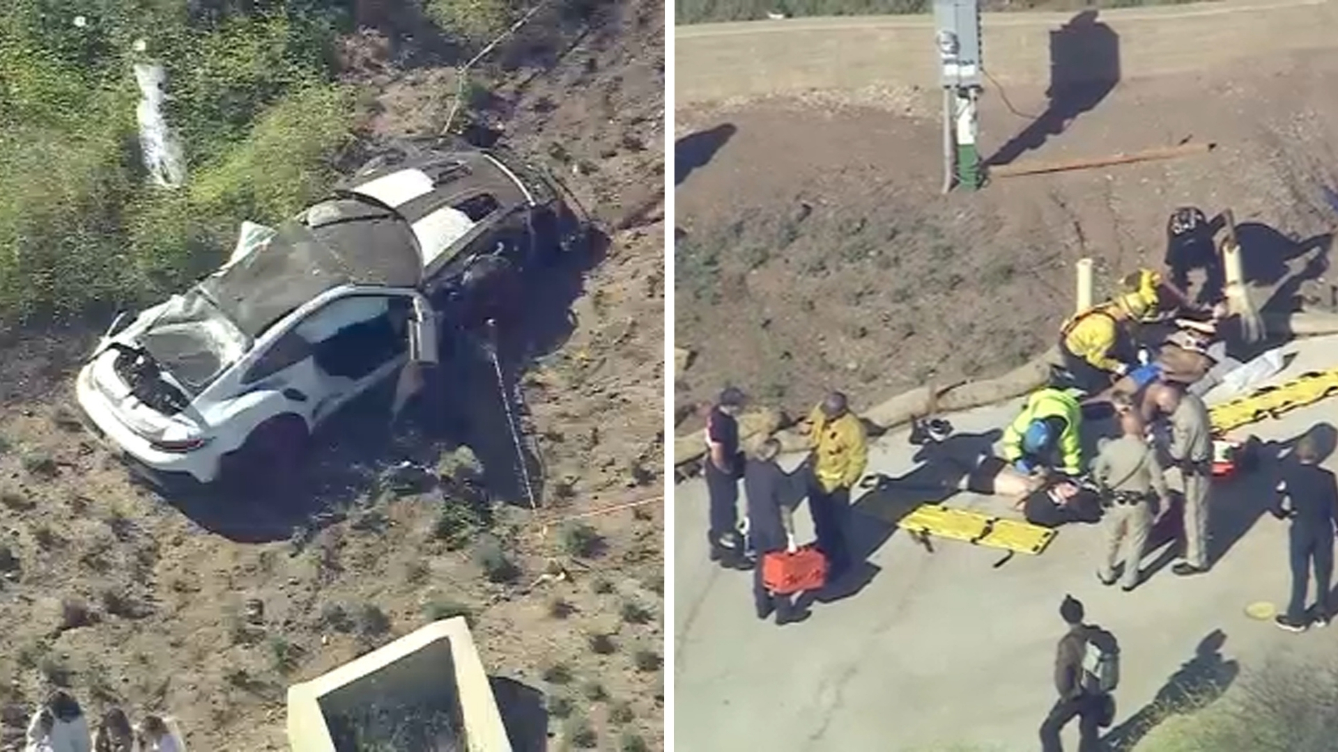 2 hurt after Porsche GT3 rolls down Malibu embankment in violent crash