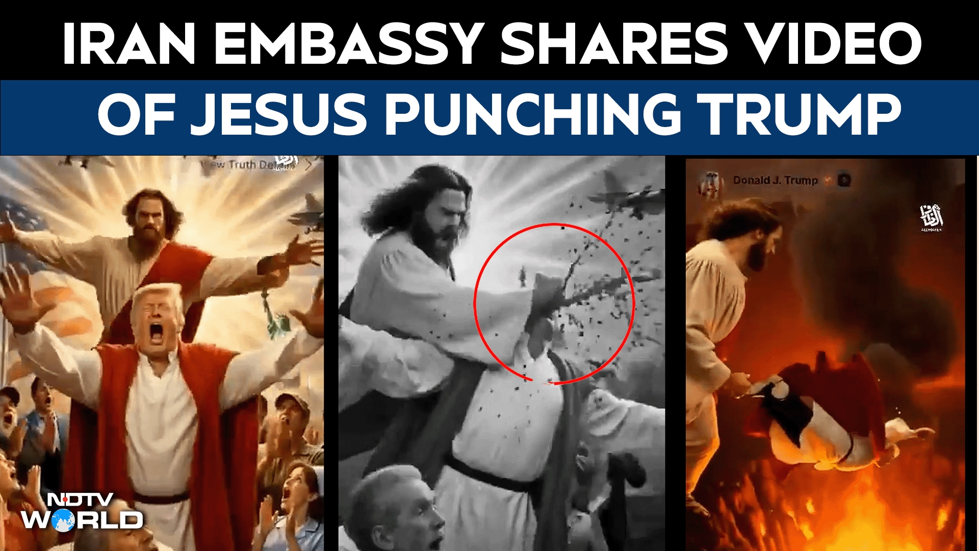 Trump viral video: Iran embassy shares video of Jesus punching Trump ...