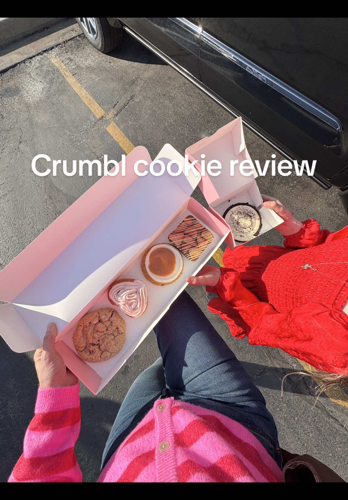 Informal bakery review tasting large cookies outside store