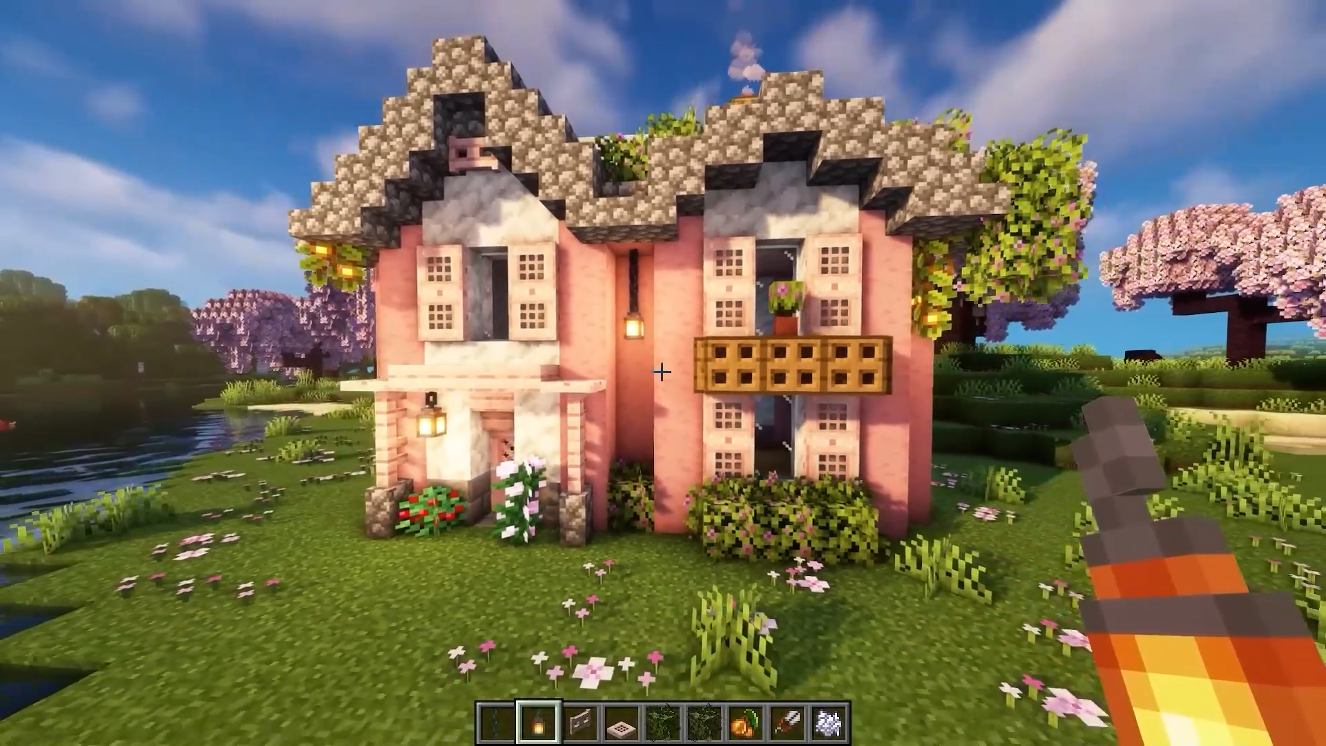 This Minecraft house blends perfectly with cherry blossom biome