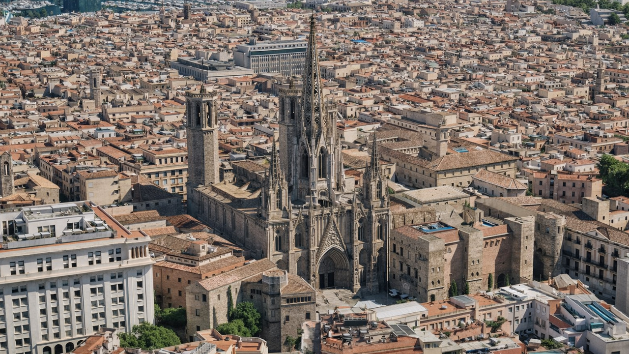Barcelona Cathedral from above in the old city