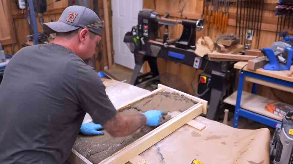 Wood slab to concrete DIY wood grain outdoor table