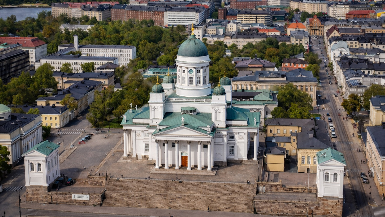 Aerial view of Helsinki Cathedral and surroundings