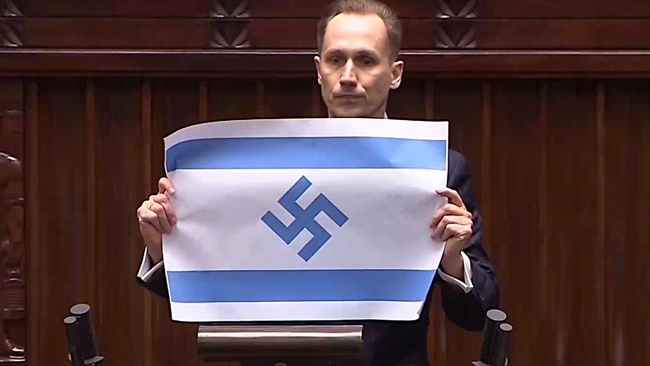 Outrage erupts in Polish parliament over altered Israeli flag display