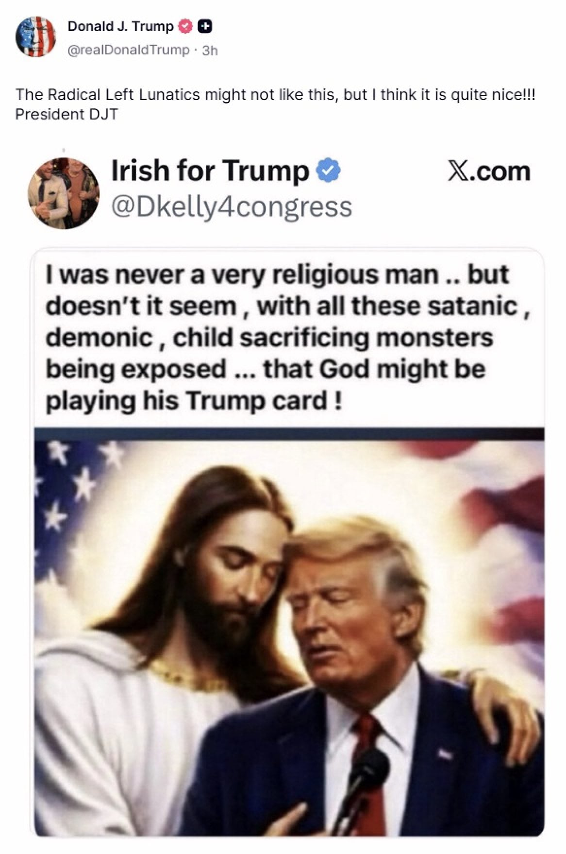 Trump posts image of Jesus hugging him amid row with pope over Iran war