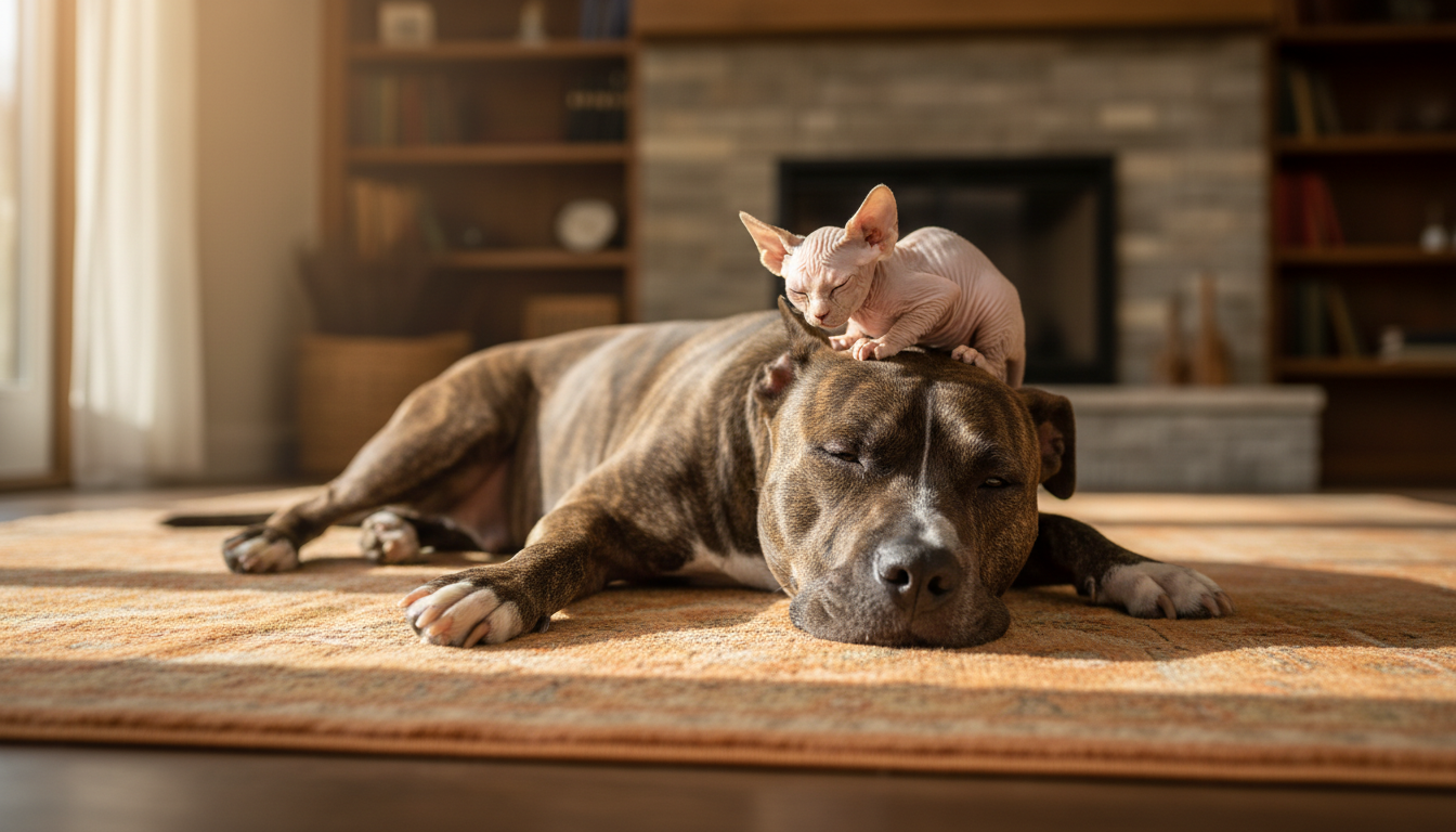 The unlikeliest best friends: Titan the pit bull and Luna the cat