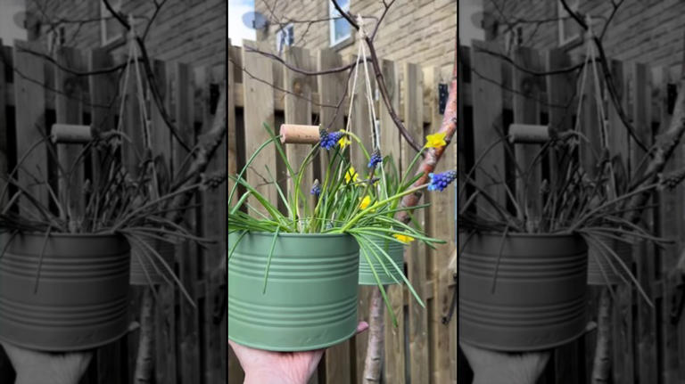 Turn an old tomato can into the cutest hanging planter for your porch