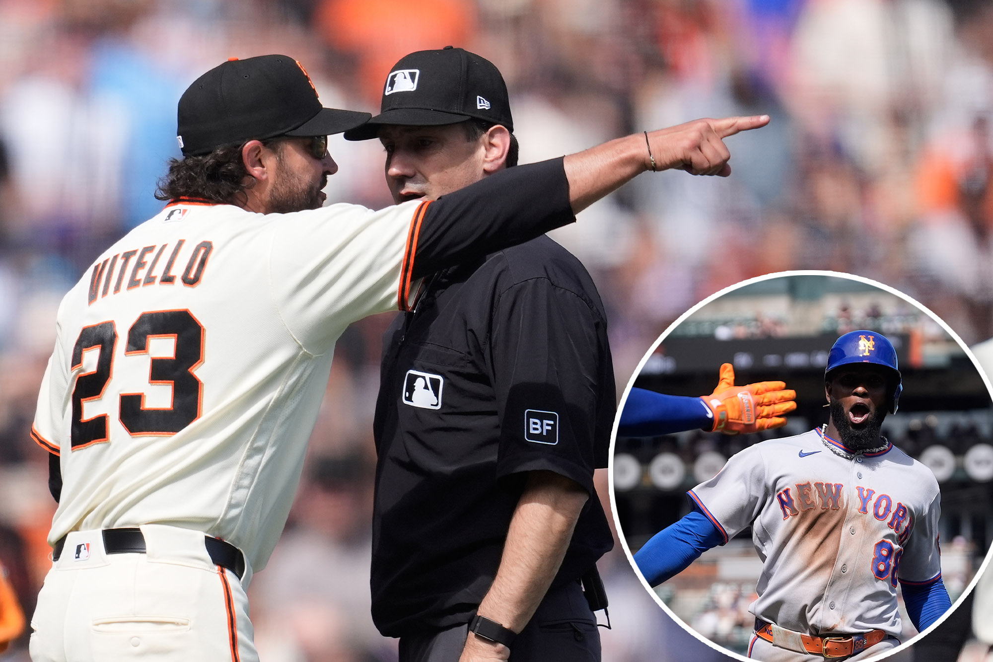 Vitello ejected as Giants fall apart in third straight loss to Mets
