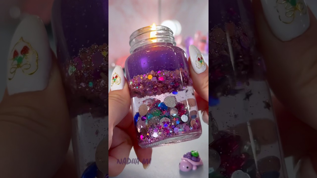 Mini bottle water candle DIY in purple