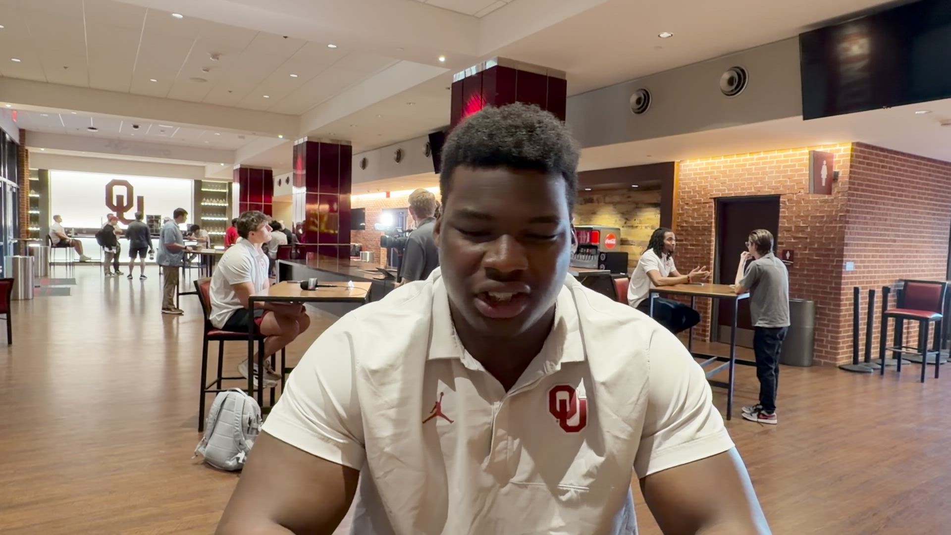 Oklahoma freshman DL James "Tank" Carrington speaks at the Sooners ...