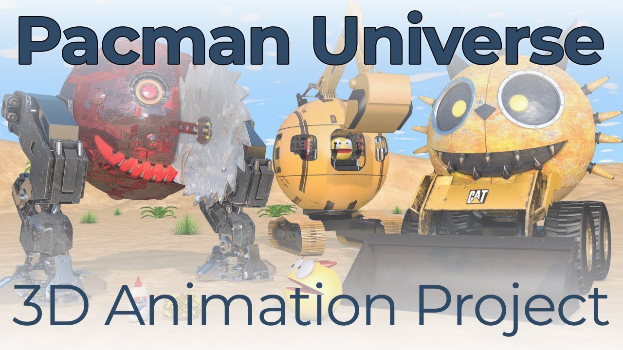 Pacman vs Bobcat robot and two-legged saw robot