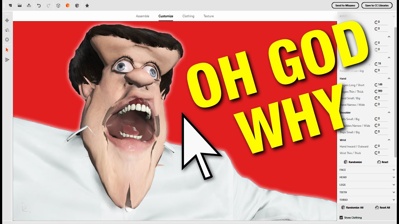 Watch a 3D character transform into a digital nightmare