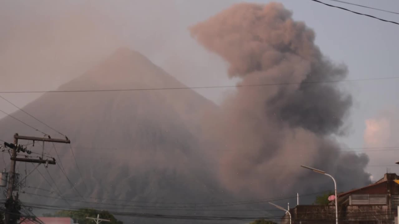 Mayon Volcano emits thick plume of smoke in the Philippines
