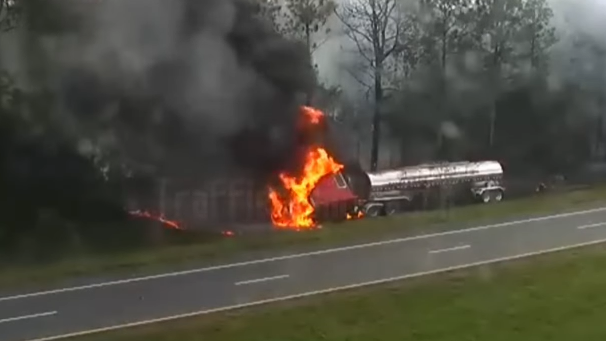 Crash on I-10 leaves tanker driver fighting to get out