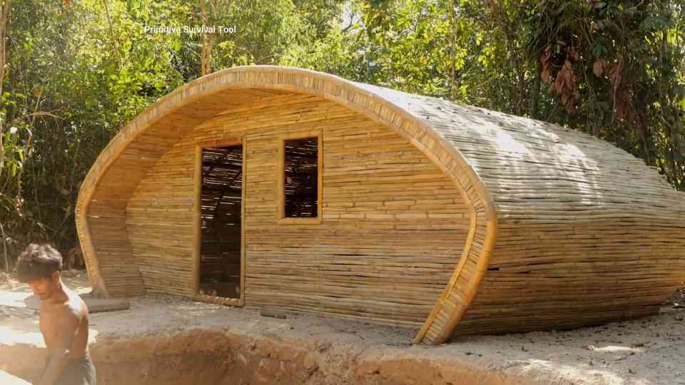 Watch these primitives work for weeks to build a twin shelter with a pool