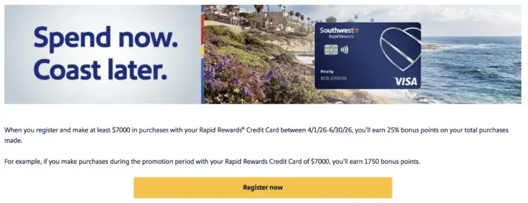 New Southwest promotion for 25% bonus points on credit card spending ...