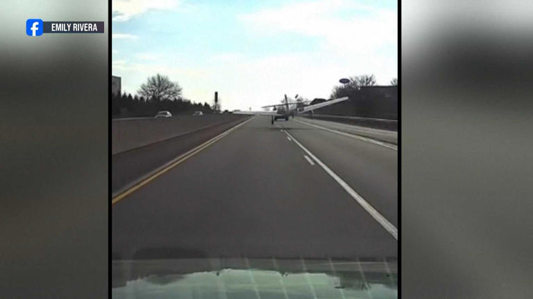 Video captures moment plane lands on interstate | 'That plane's really ...