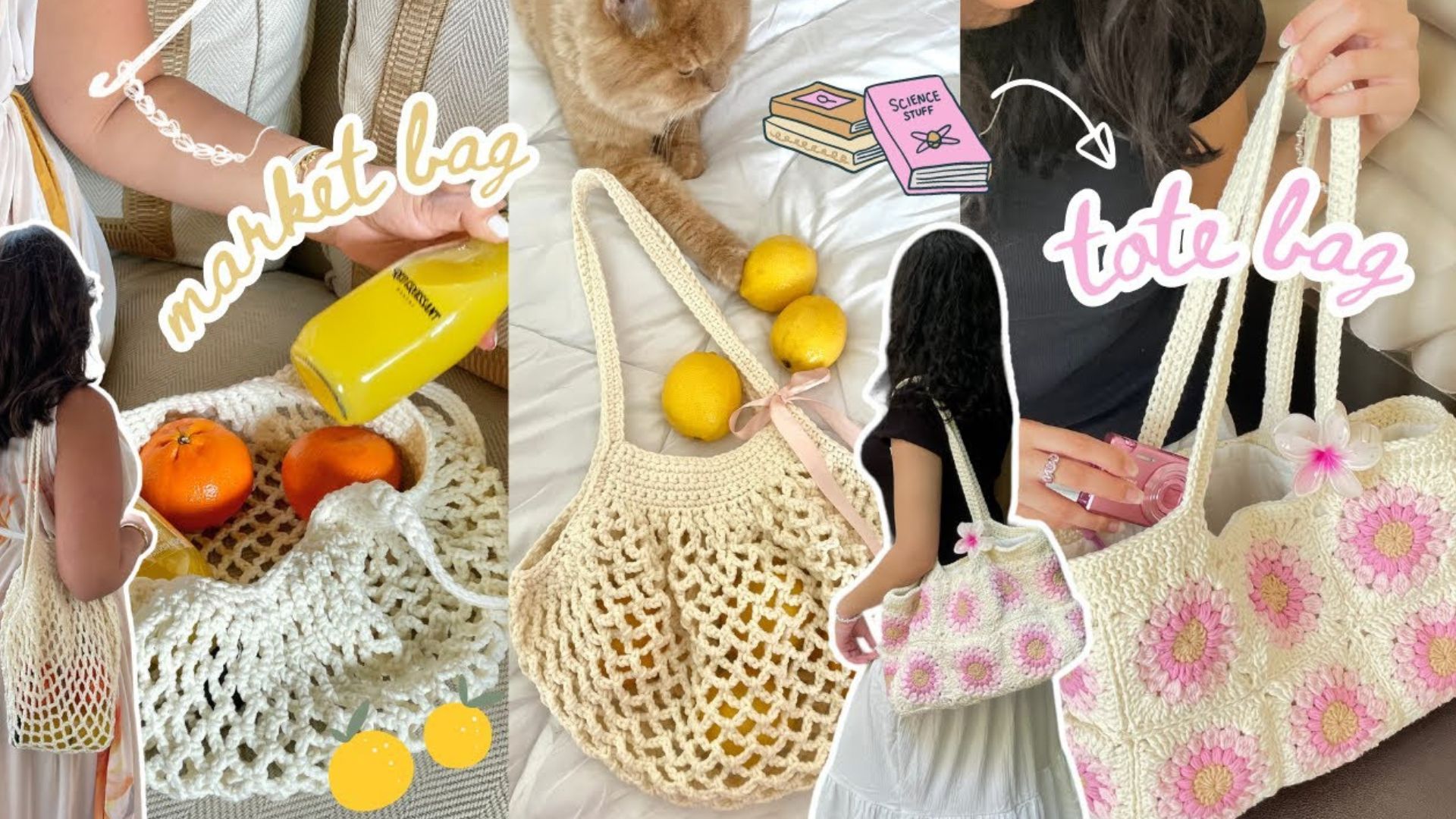 Crochet tote bag tutorial granny square and mesh bag ideas part 2
