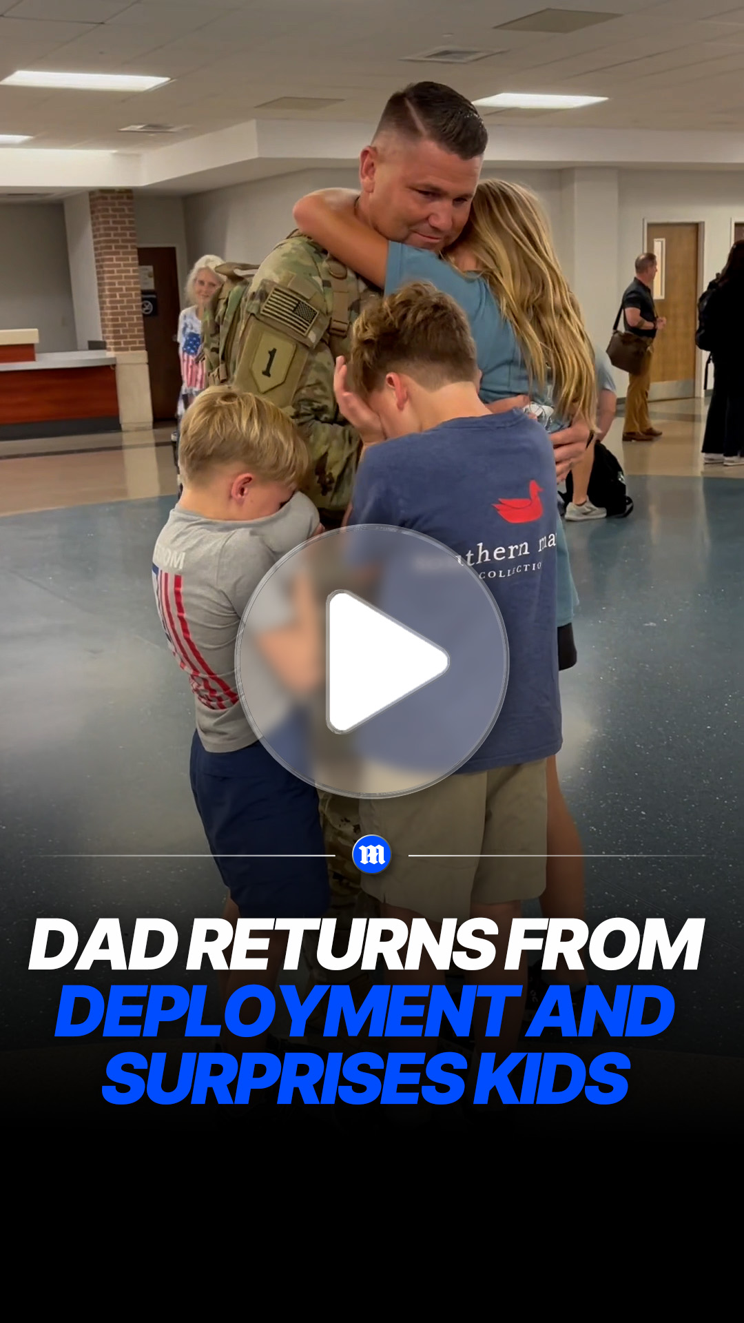 Father returns home from deployment, surprises children