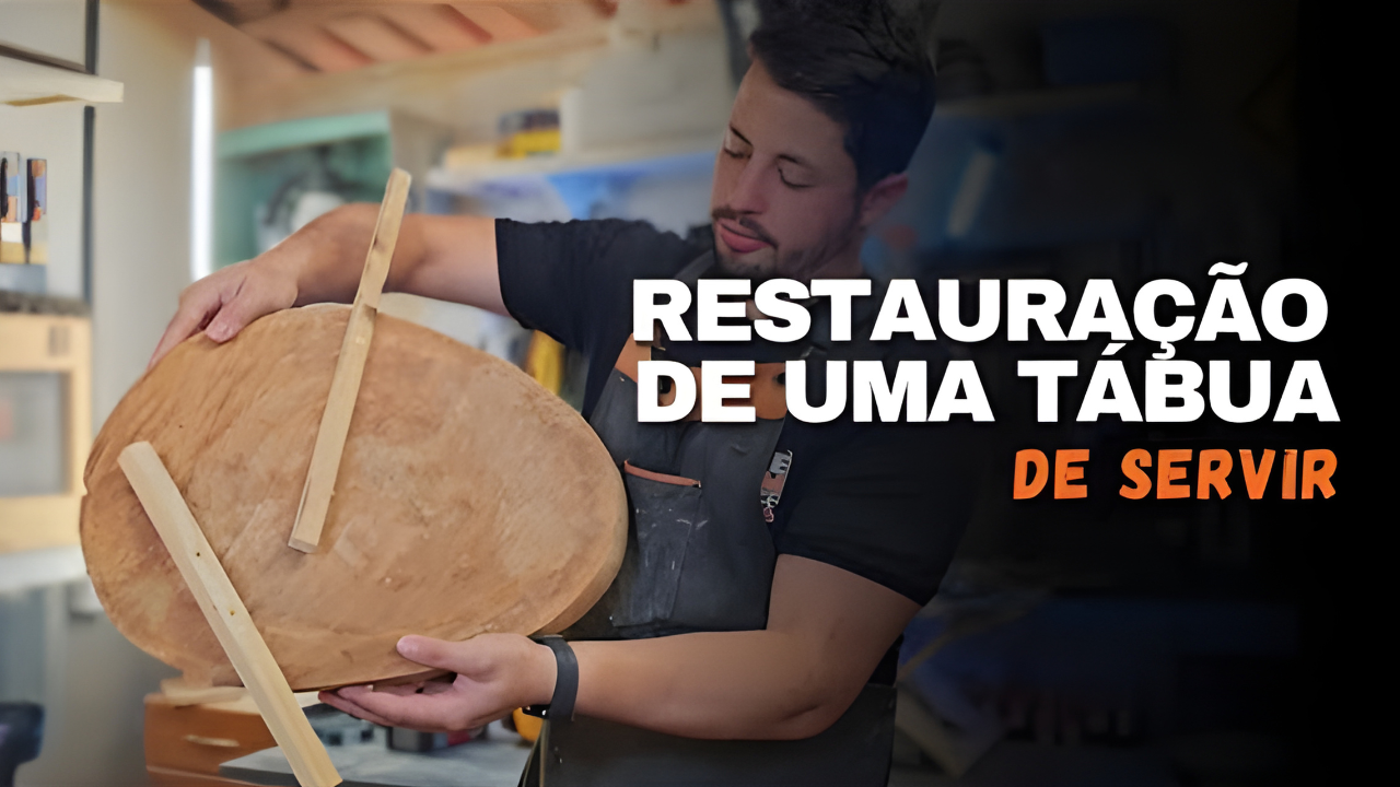 Restauração de tábua de servir de madeira muito danificada ...