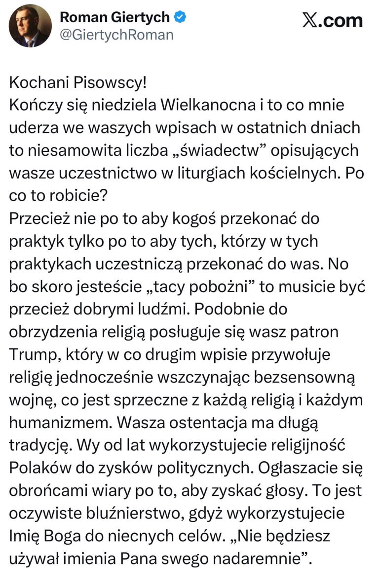 „A po co wy to wrzucacie?” Giertych krytykuje wielkanocne zdjęcia ...