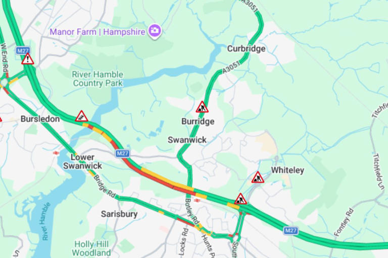 M27 traffic: Two lanes closed westbound due to broken down vehicle with ...
