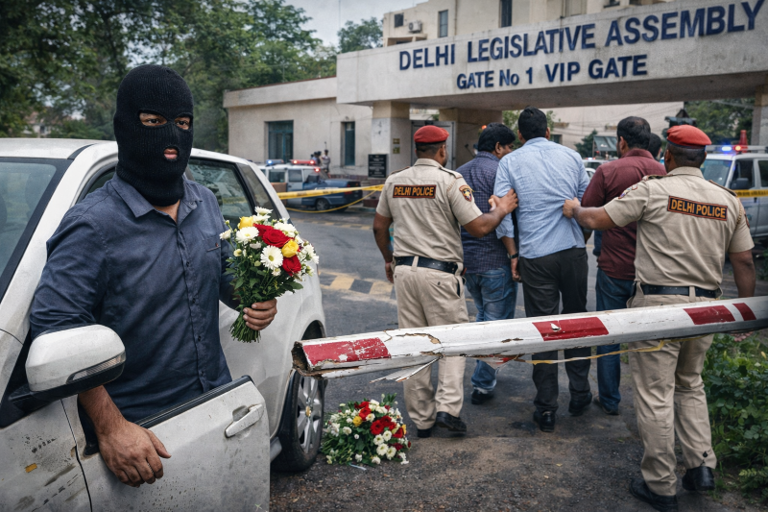 Masked man crashes VIP gate, leaves flower bouquet - 3 held in Delhi ...