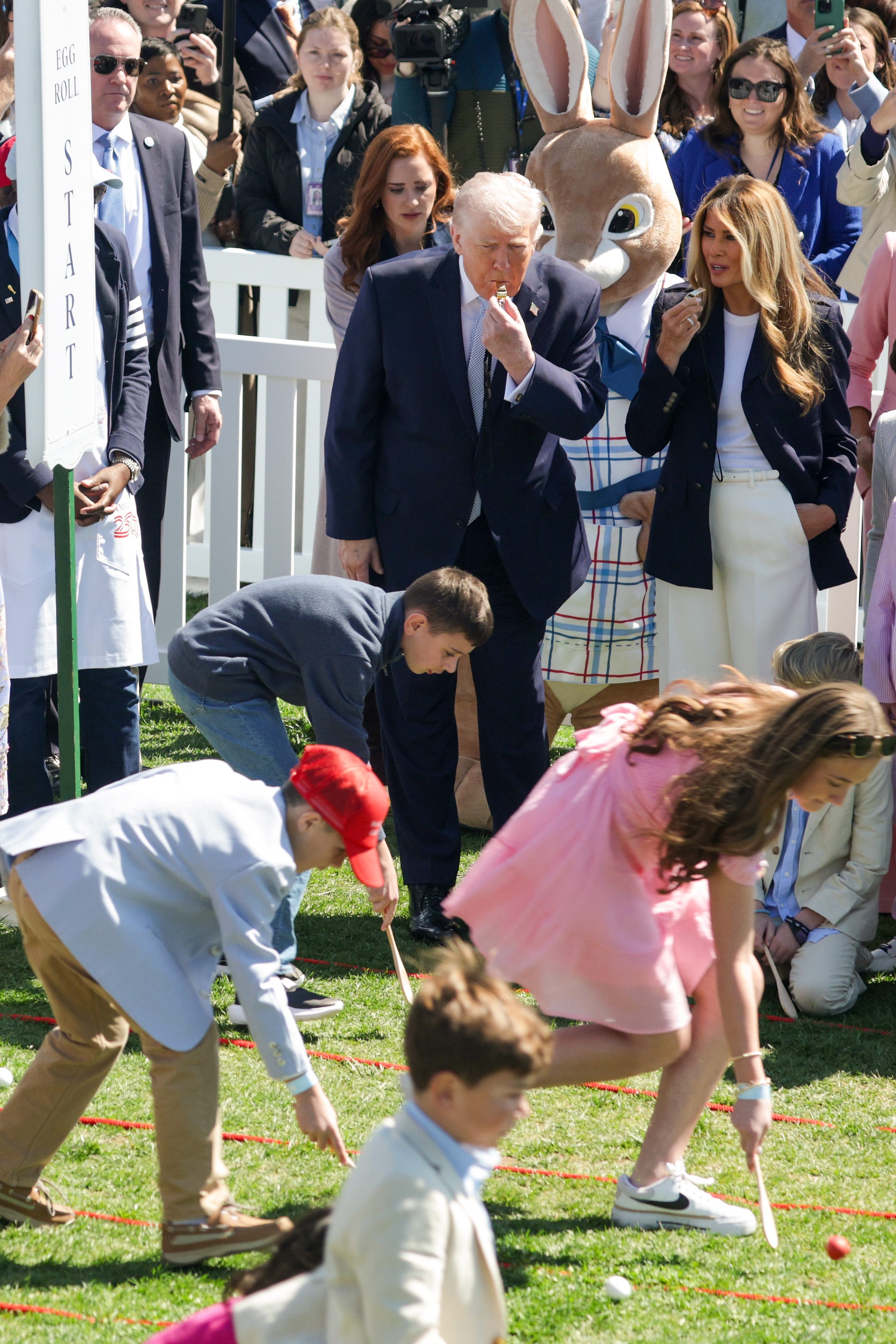 At White House Easter Egg Roll, Trump talks bomb threats and bunnies
