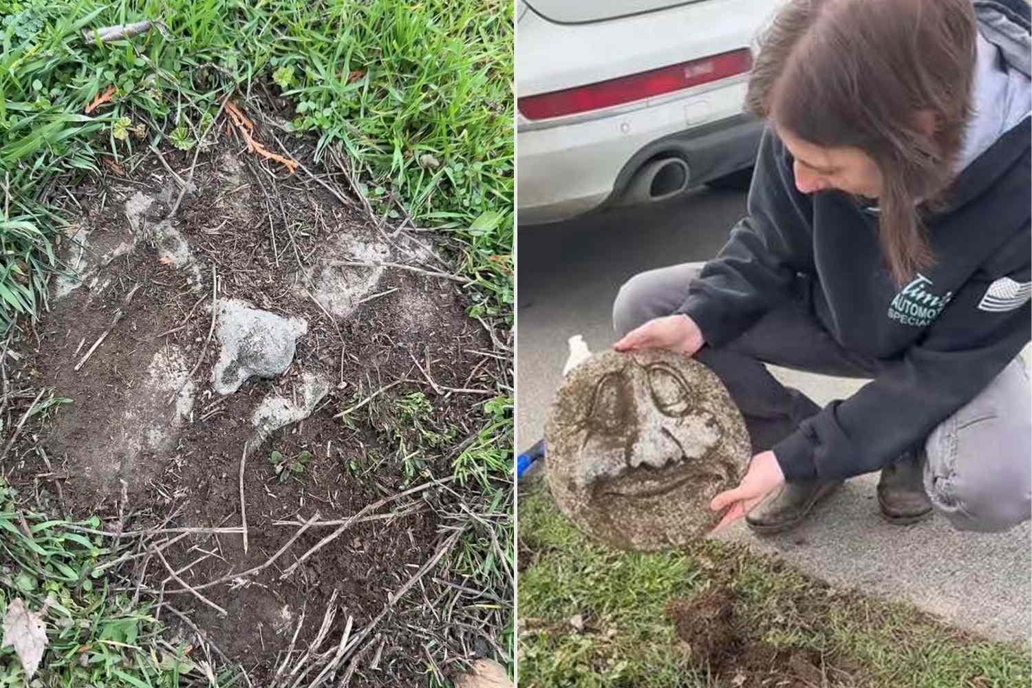 Woman finds face staring back at her among the dirt in her front lawn ...