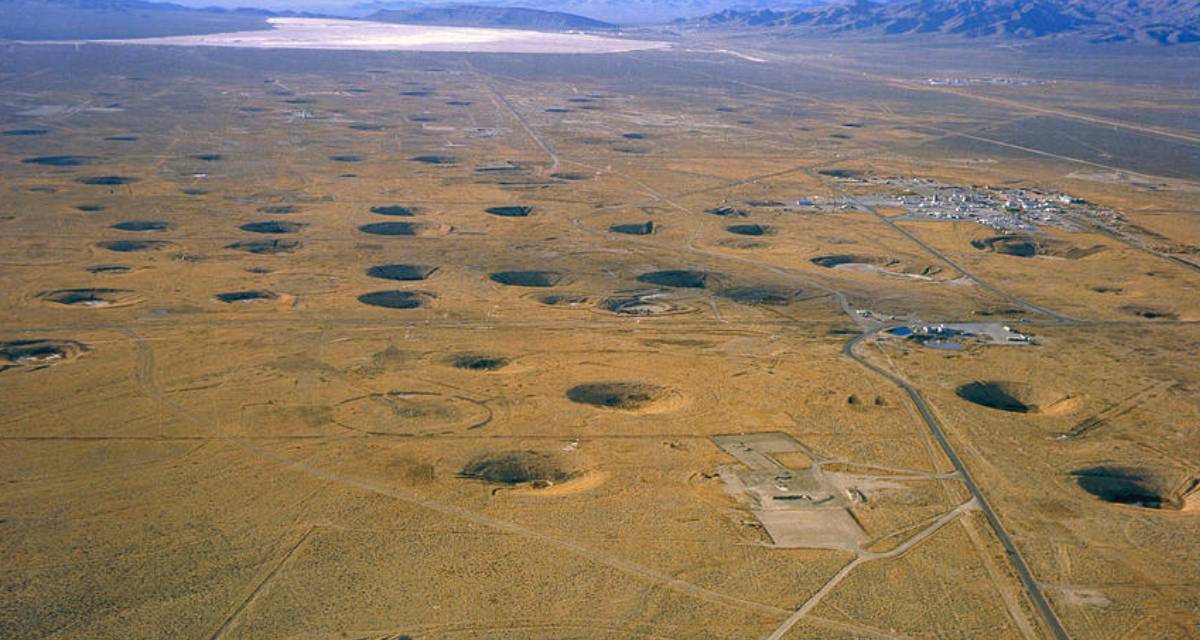 The Nevada desert still scarred by hundreds of nuclear tests