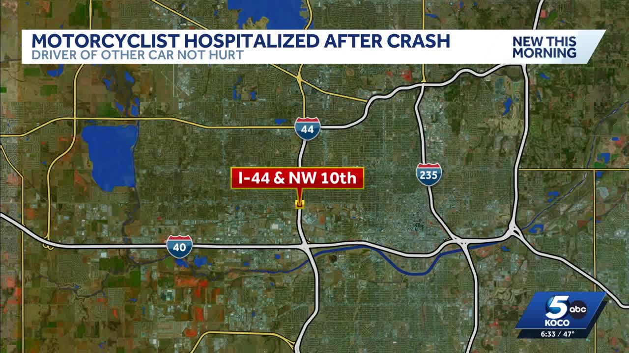 Motorcyclist hospitalized after crash on I-44 in northwest Oklahoma City