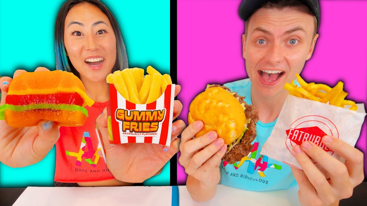 I tried gummy food vs real food 🍭