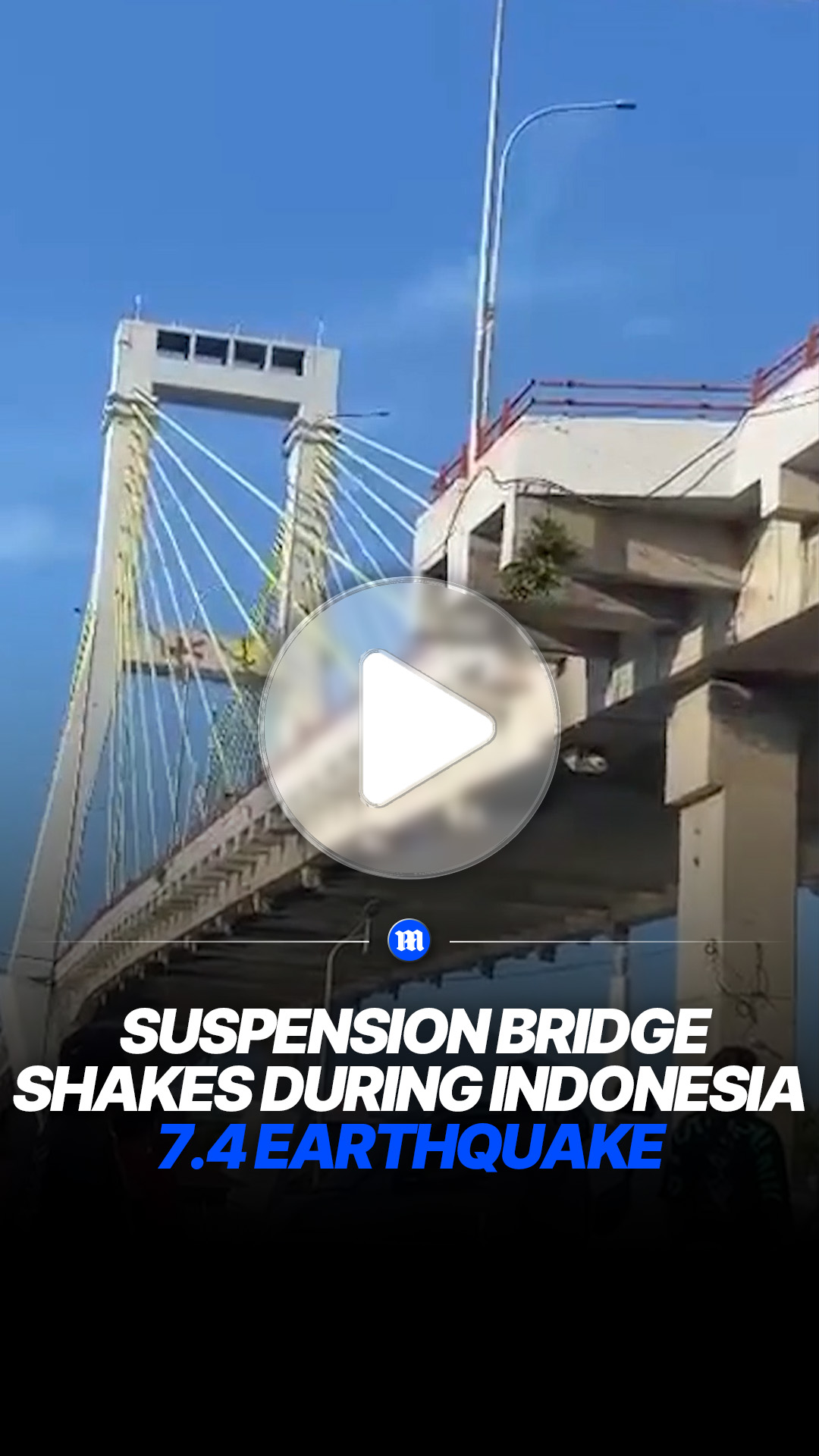 Bridge shakes during 7.4 magnitude earthquake in Indonesia