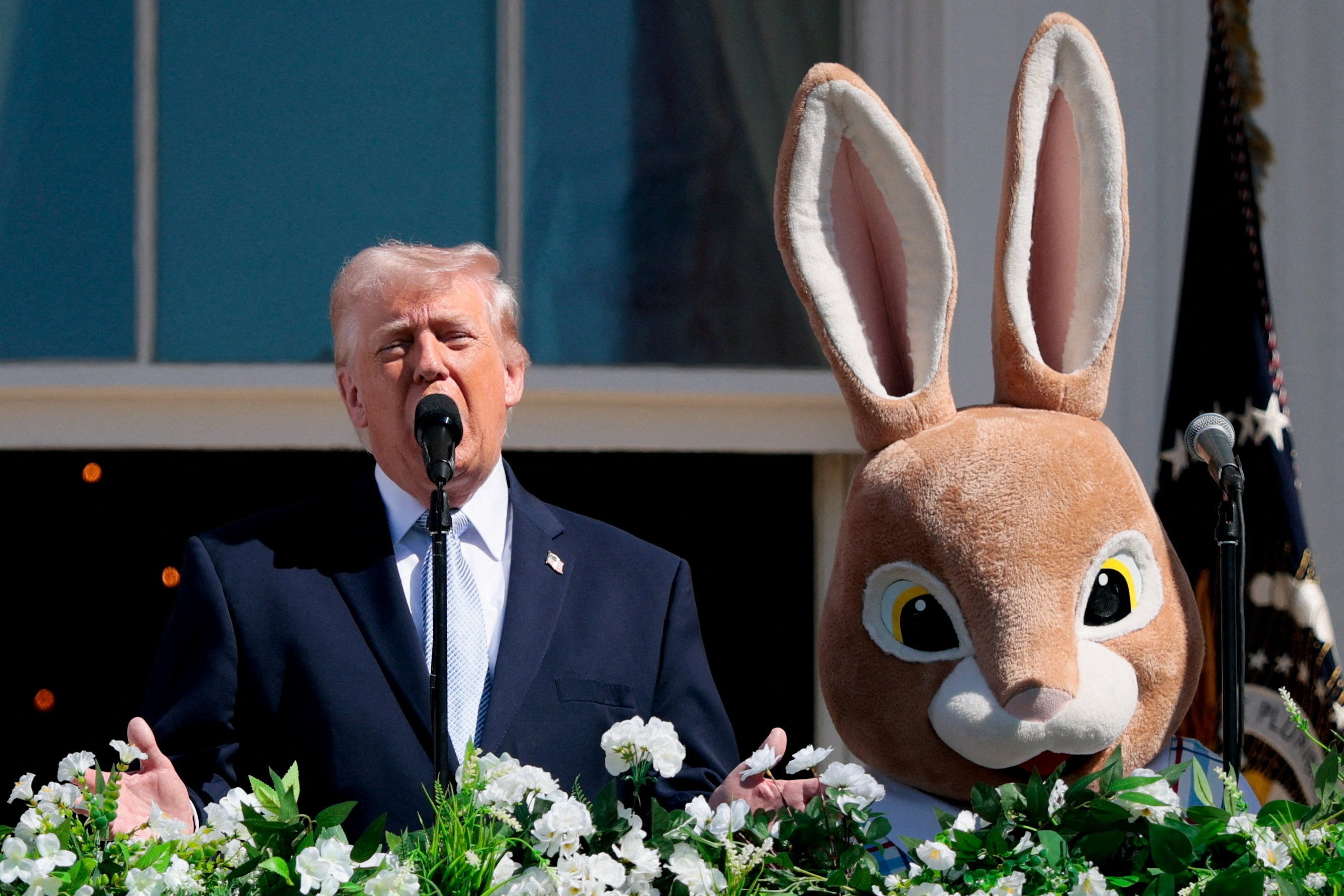 At White House Easter Egg Roll, Trump talks bomb threats and bunnies