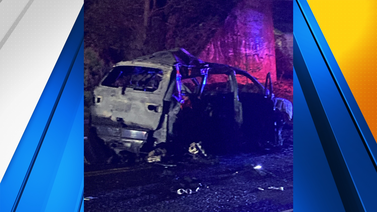 6 people hurt in crash, van fire under I-5 bridge in North Portland
