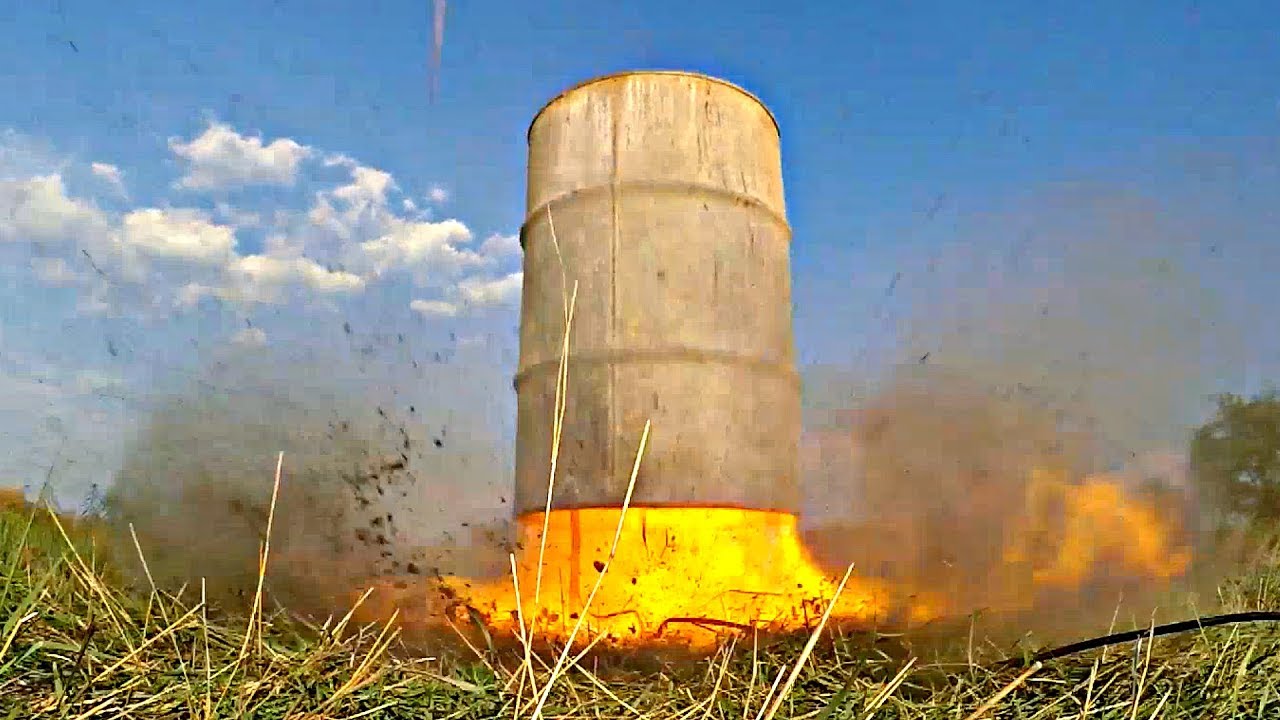 Flying on a barrel filled with carbide extreme: Explosion experiment!