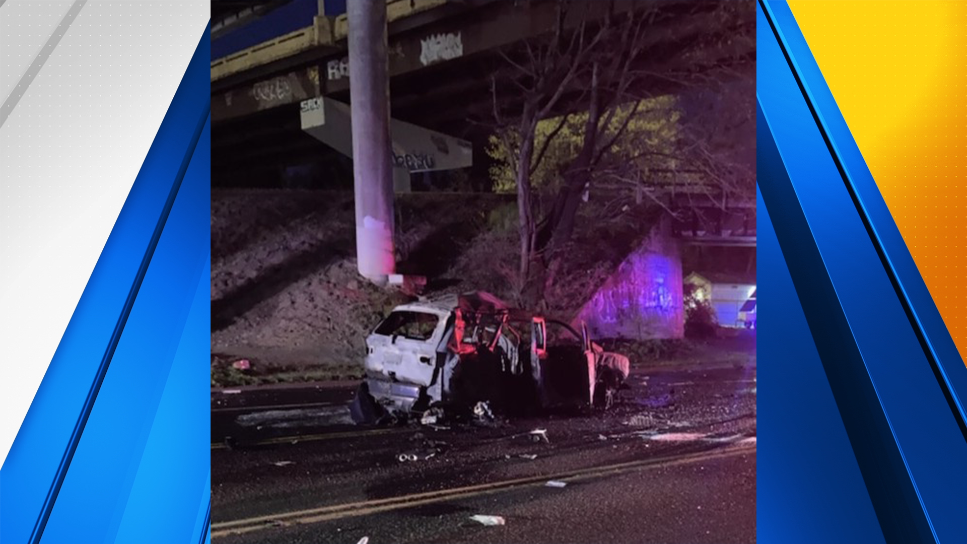 6 people hurt in crash, van fire under I-5 bridge in North Portland